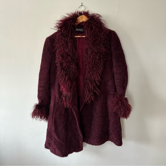 Searle | Jackets & Coats | Searle Mongolian Lamb Fur Trim Maroon Coat ...
